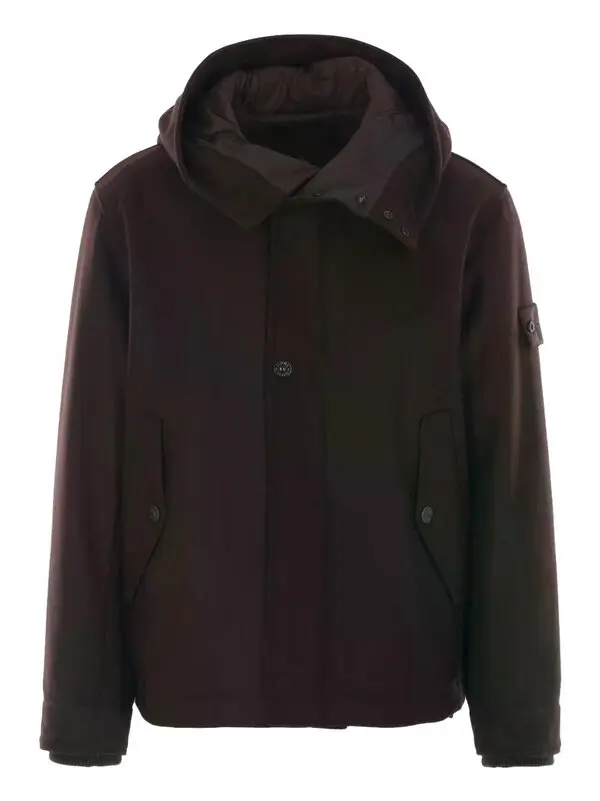 Stone Island Hooded Button-fastening Coat - Brown
