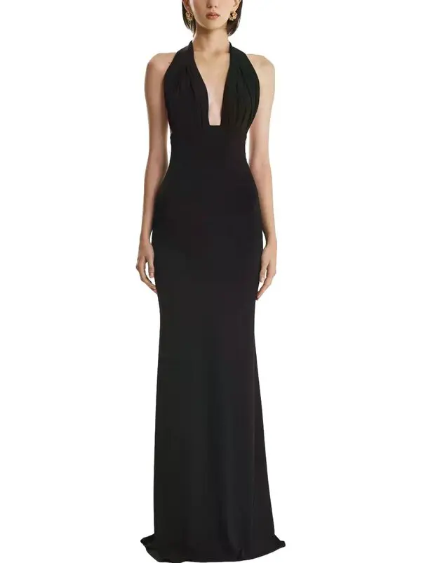 2310 STUDIO Halter-neck Pleated Maxi Dress - Black