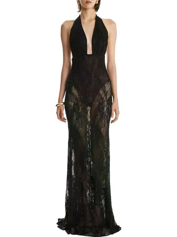 2310 STUDIO Halterneck Sequin Maxi Dress - Black