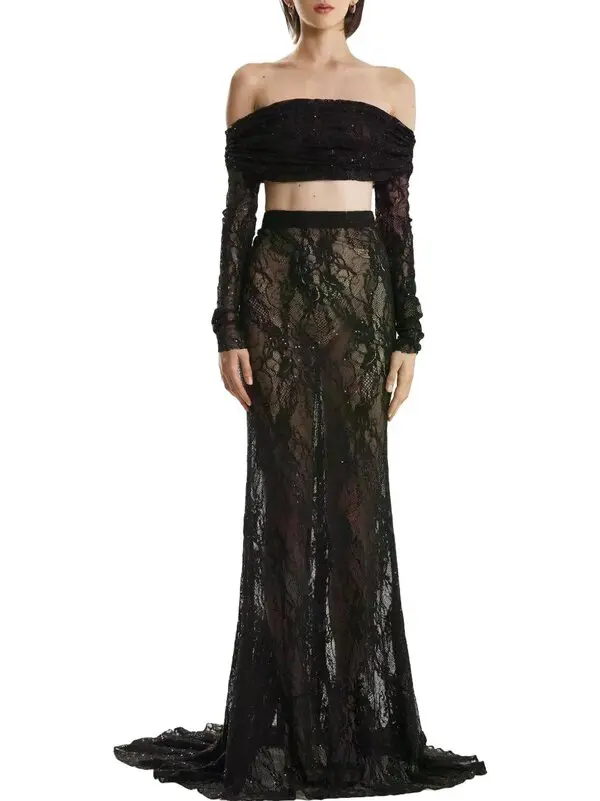 2310 STUDIO Sequin-embellished Lace Maxi Skirt - Black