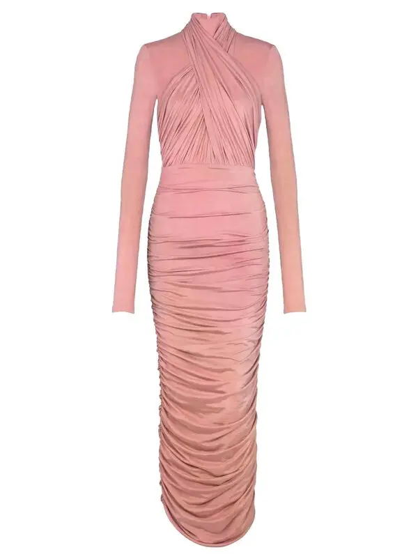 Balmain Cross-neck Pleated Midi Dress - Pink