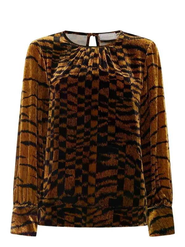 PIERRE-LOUIS MASCIA Velvet Abstract-print Shirt - Brown