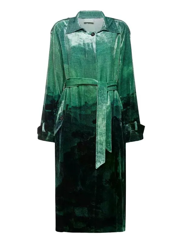 PIERRE-LOUIS MASCIA Landscape-print Velvet Coat - Green