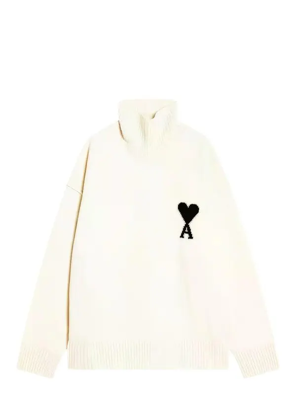 Ami Heart-logo Turtleneck Sweater - White