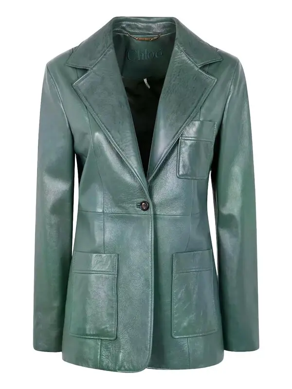 Chloé Single-breasted Leather Blazer - Green