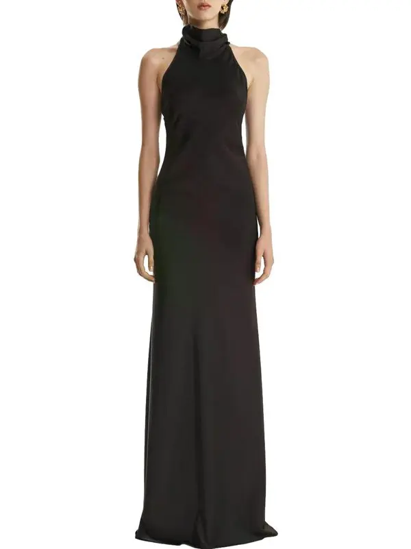 2310 STUDIO Halterneck Draped Maxi Dress - Black