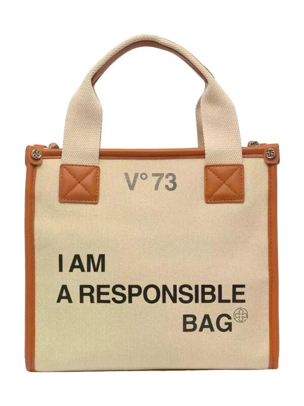 V°73 Logo-detail Tote Bag With Top Handles - Neutrals