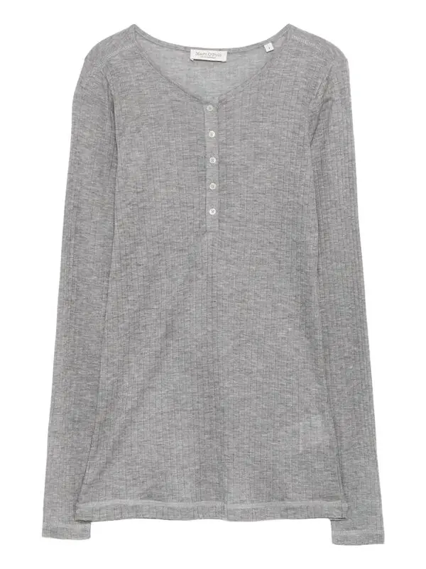 Marc O'polo Button-up Ribbed Henley Top - Grey