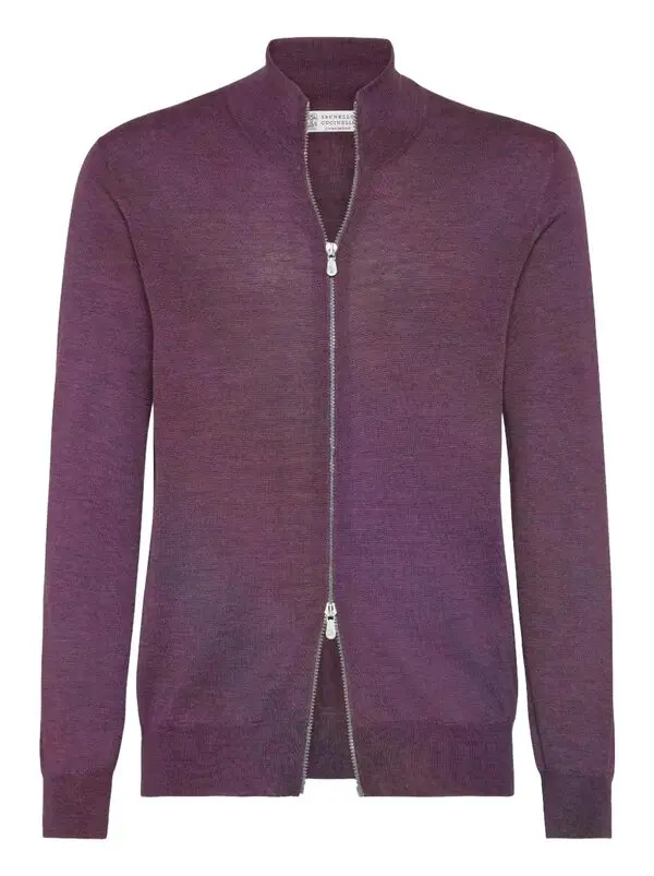 Brunello Cucinelli Zip-up Fine-knit Cardigan - Purple
