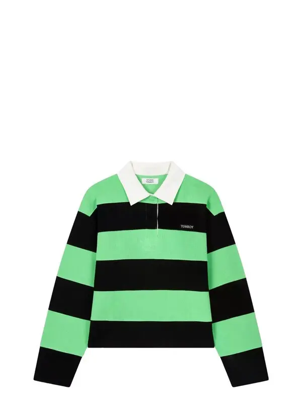 STUDIO TOMBOY Striped Polo-collar Sweatshirt - Green
