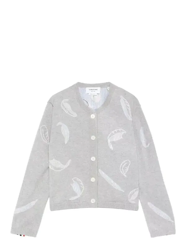 Thom Browne Feather-intarsia Cardigan - Grey