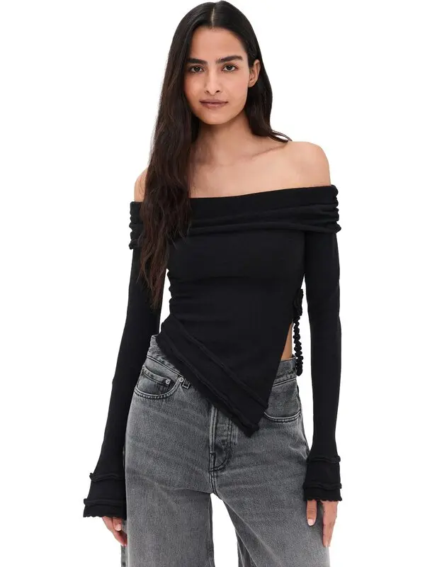 GUIZIO Soler Fold Over Knit Top - Black