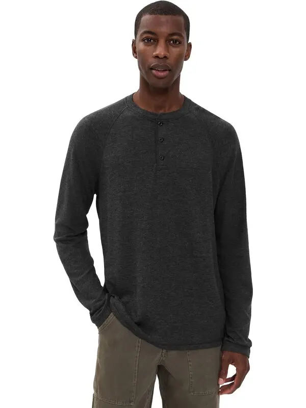 Faherty Brand Long Sleeve Cloud Henley - Charcoal Heather