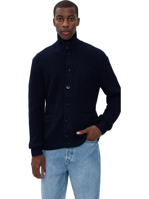 Frescobol Carioca Claudio Cotton-cashmere Ribbed Cardigan - Navy