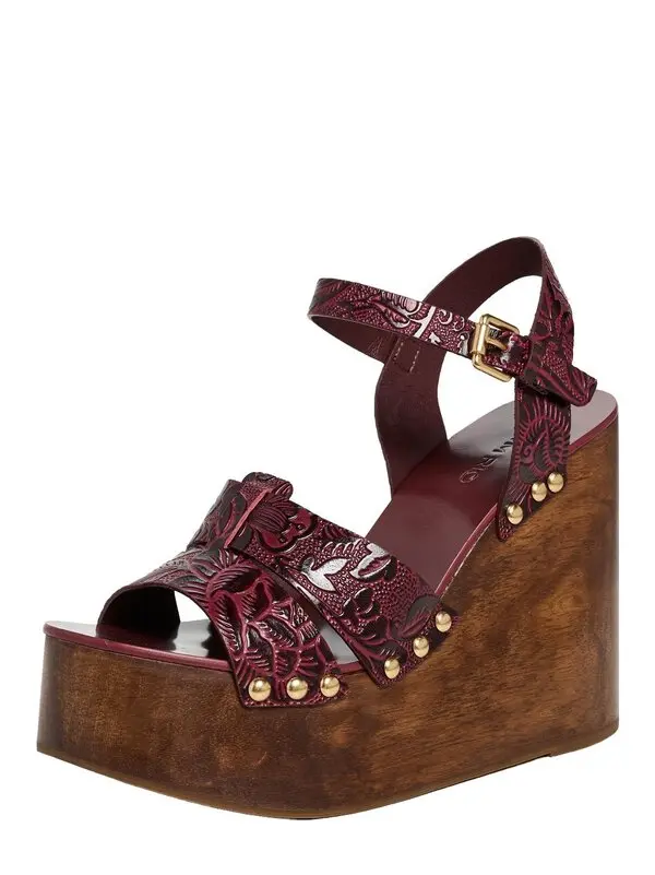Farm Rio Embossed Wedge Sandals - Merlot