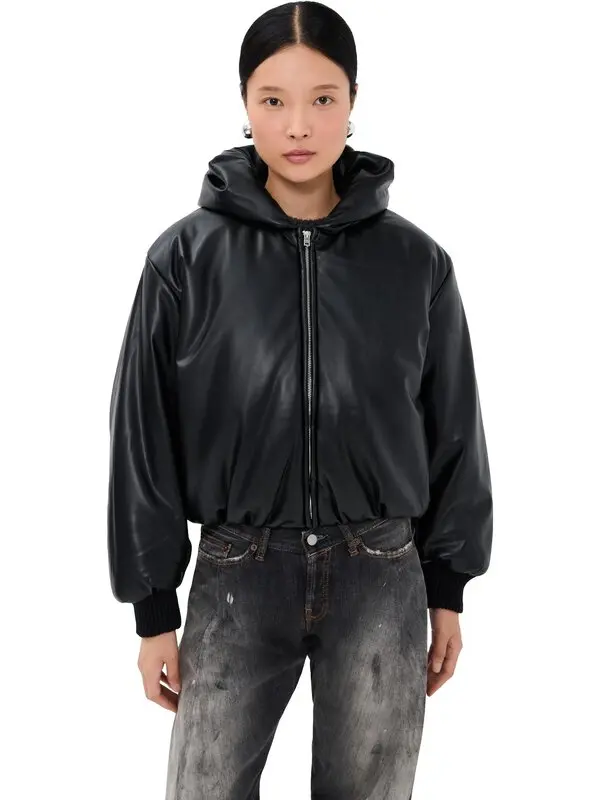 Acne Studios Grain Faux Leather Hooded Jacket - Black