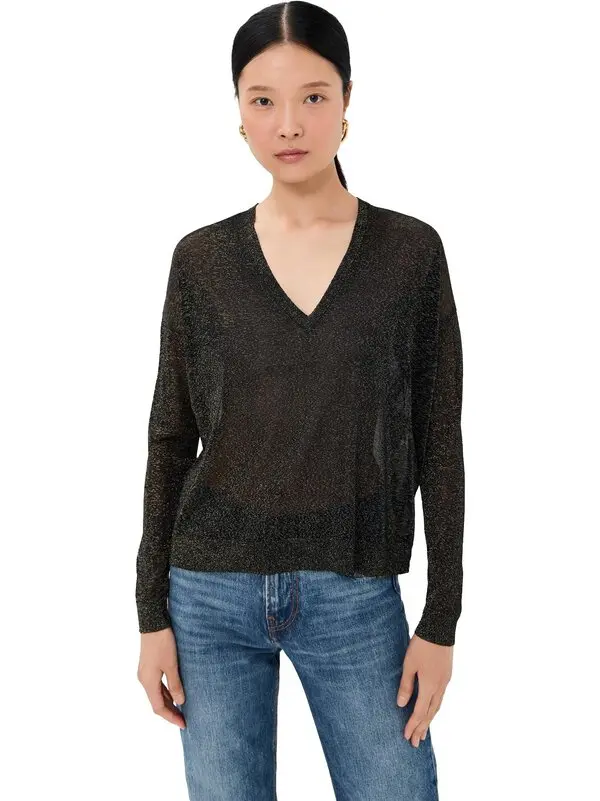 Co V-neck Metallic Knit Top - Black
