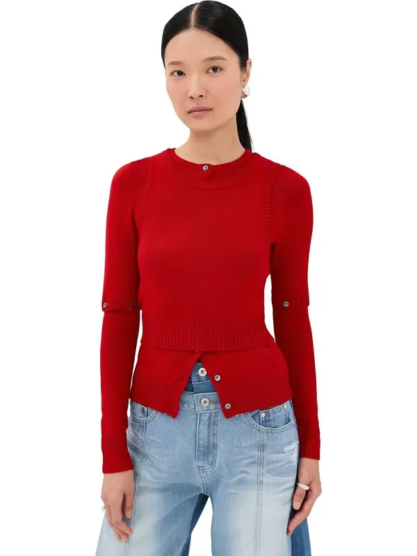 Rokh Detachable Sleeve Cardigan And Tank Top - Red