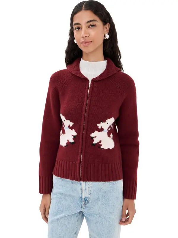 TANNER FLETCHER Wellington Poodle Zip-up Sweater - Oxblood