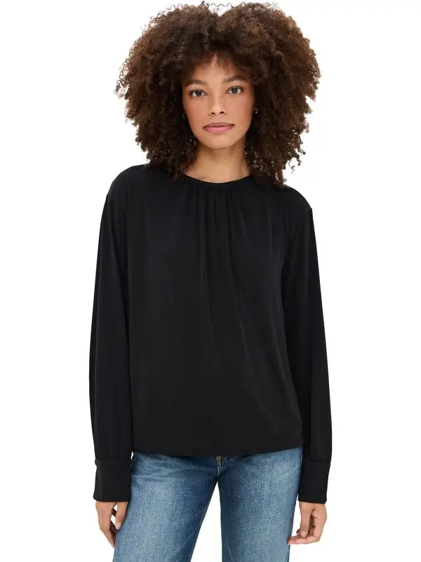 Vince Gathered Neck Blouse - Black