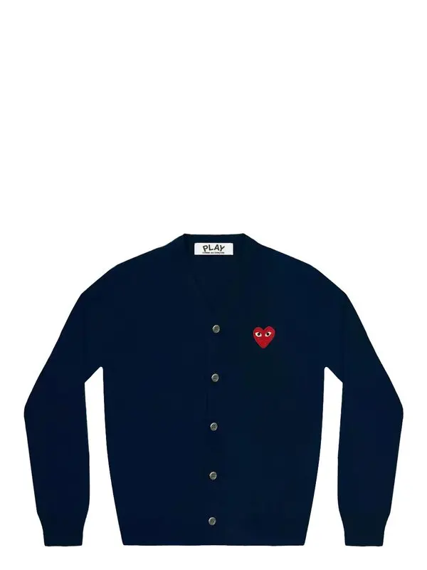 Play Comme Des Garcon Heart Emblem V-neck Cardigan - Blue