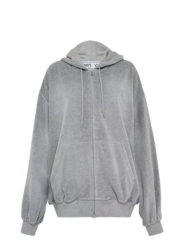 OPEN YY Velour Boxy Zip Hoodie - Grey