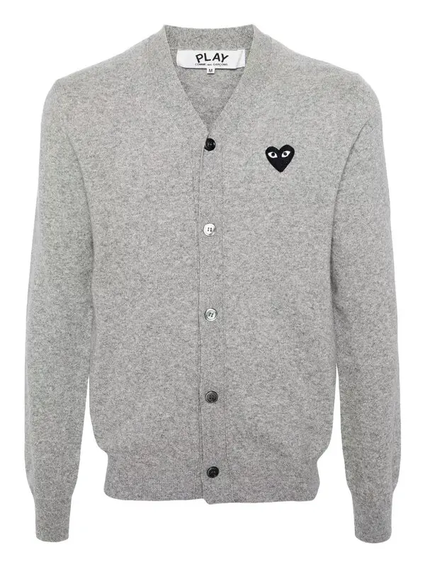 Play Comme Des Garcon Heart-emblem V-neck Cardigan - Grey