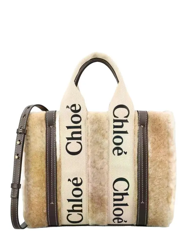 Chloé Logo-plaque Shearling Tote Bag - Neutrals