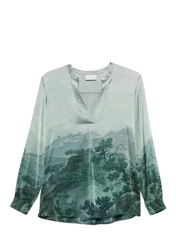 PIERRE-LOUIS MASCIA Printed V-neck Top - Green