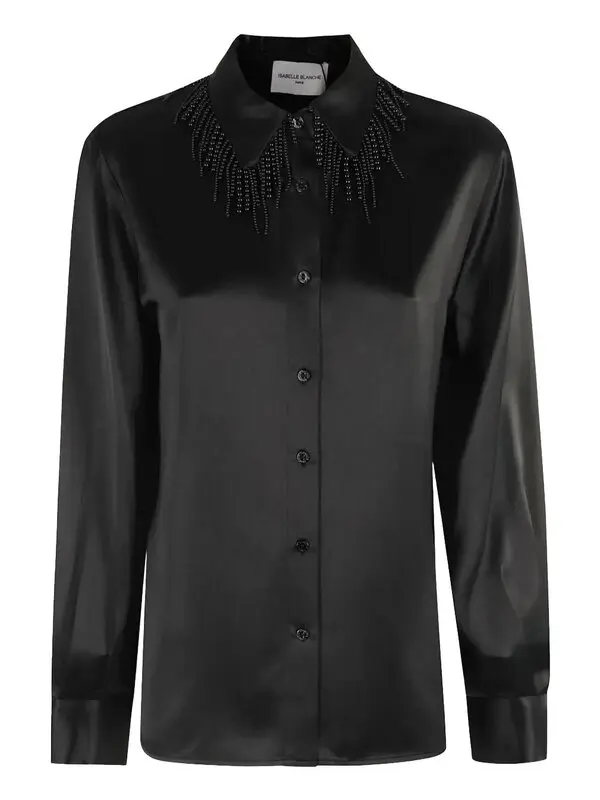 ISABELLE BLANCHE Beaded-collar Satin Shirt - Black