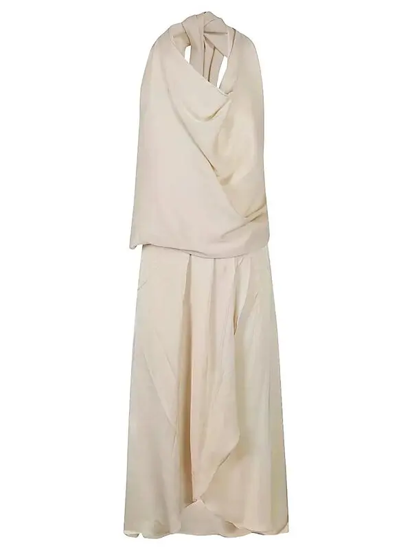 NOUVELLE SILK95FIVE Halterneck Draped Dress - Neutrals