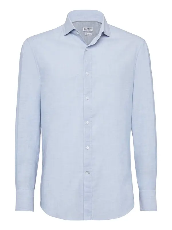 Brunello Cucinelli Cotton Oxford Slim-fit Shirt - Blue