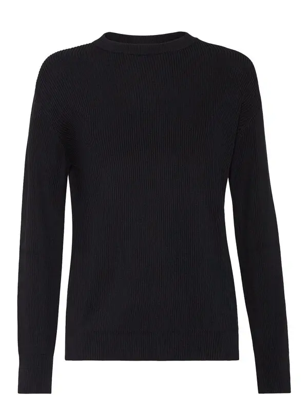 Brunello Cucinelli Cotton Sweater With Monili Trim - Black