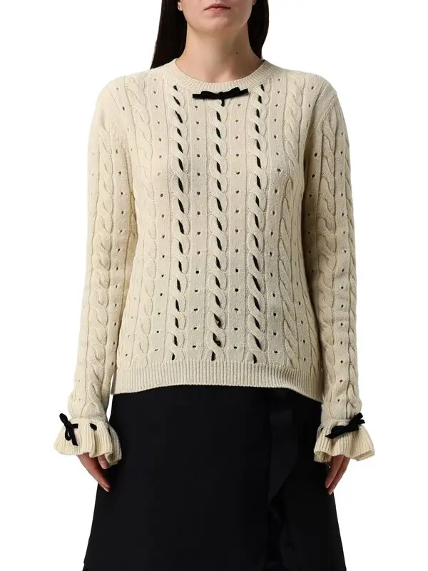Valentino Garavani Cable Knit Sweater With Bow Details - White