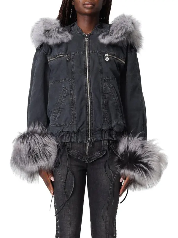 Blumarine Cropped Jacket With Fur Trim - Black