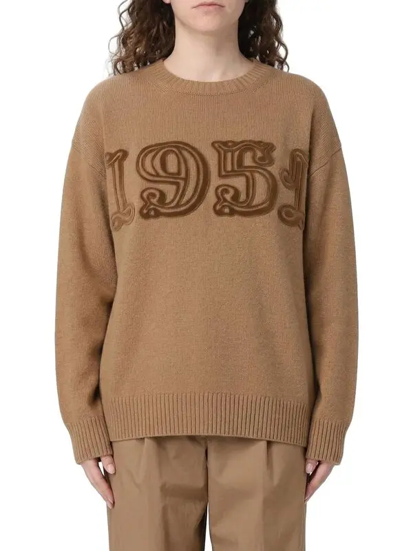 Max Mara Crew Neck Pullover With Embroidered Detail - Camel