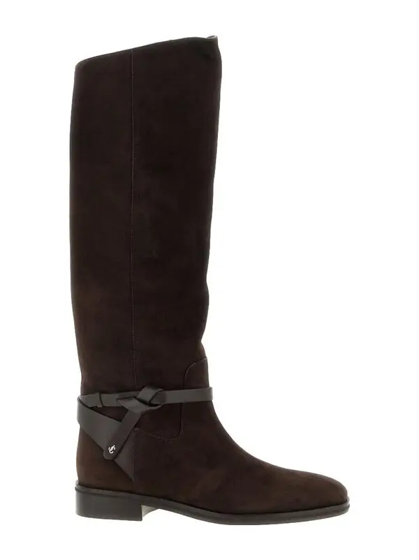 JIMMY CHOO Knee High Boots With Tie Detailing - Brown