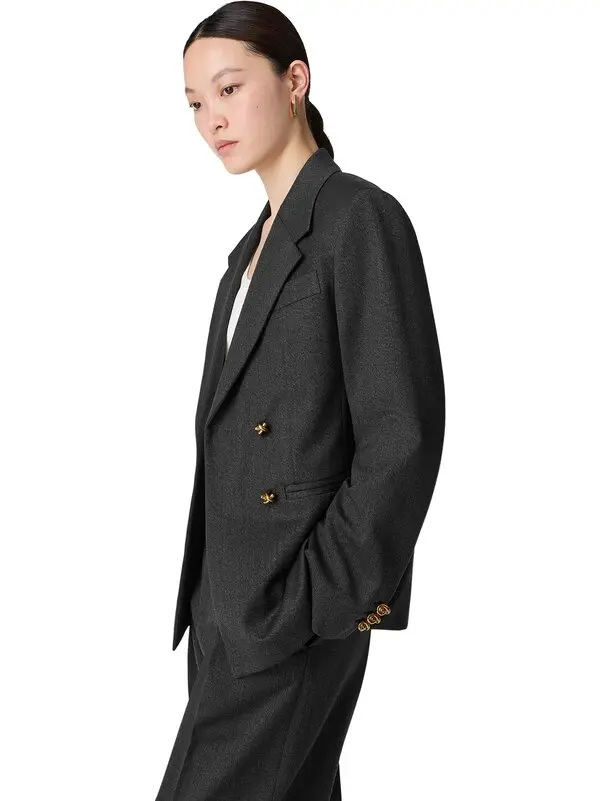 Bottega Veneta Mouline Wool Twill Jacket - Black/charcoal