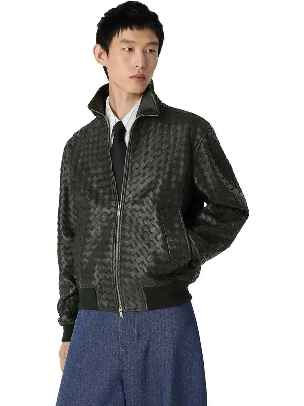 Bottega Veneta Intrecciato Leather Blouson - Dark Green