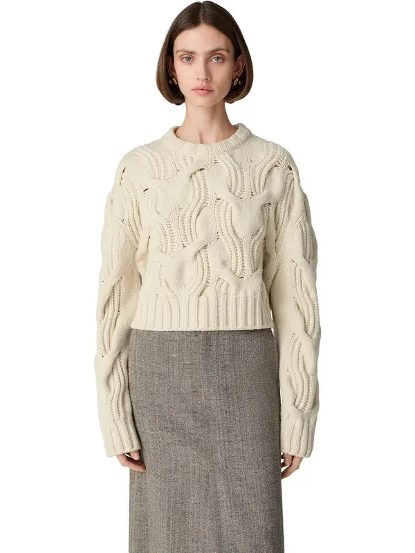 Bottega Veneta Virgin Wool Cable Knit Cropped Sweater - String