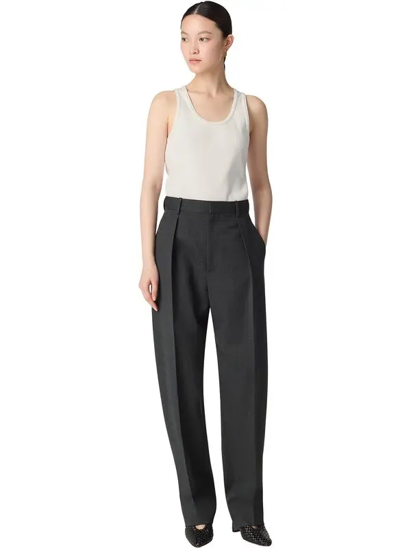 BOTTEGA  VENETA Mouline Wool Twill Pleated Tapered Pants - Black/charcoal
