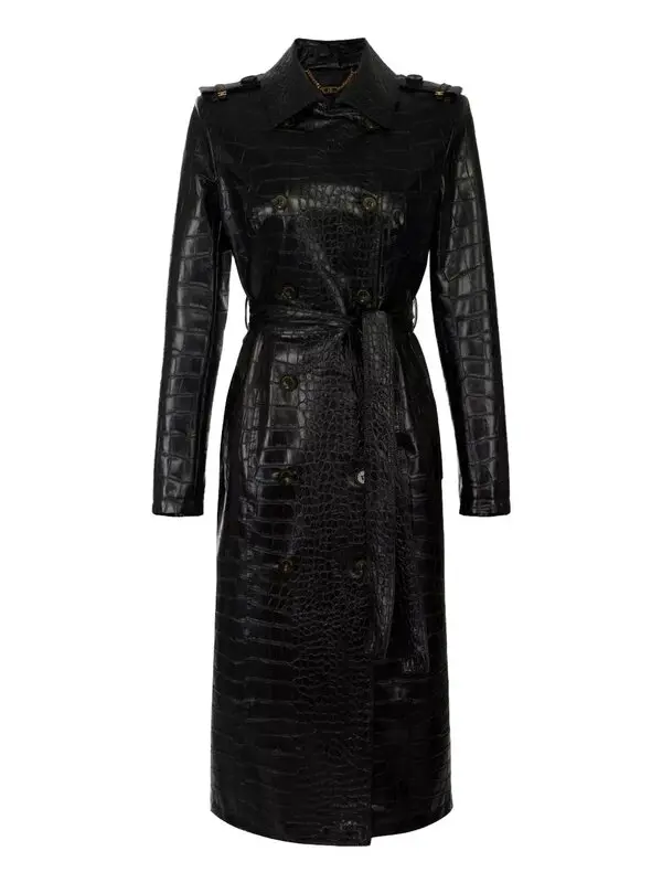 Elisabetta Franchi Crocodile-effect Trench Coat - Black