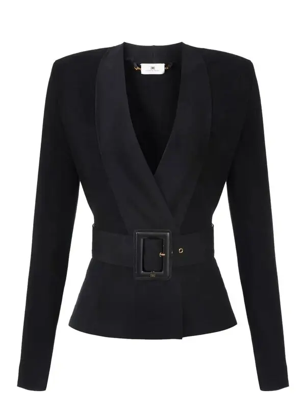 Elisabetta Franchi V-neck Belted Blazer - Black