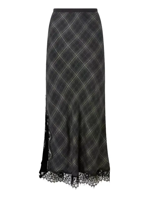 Pinko Lace-trimmed Checked Midi Skirt - Black