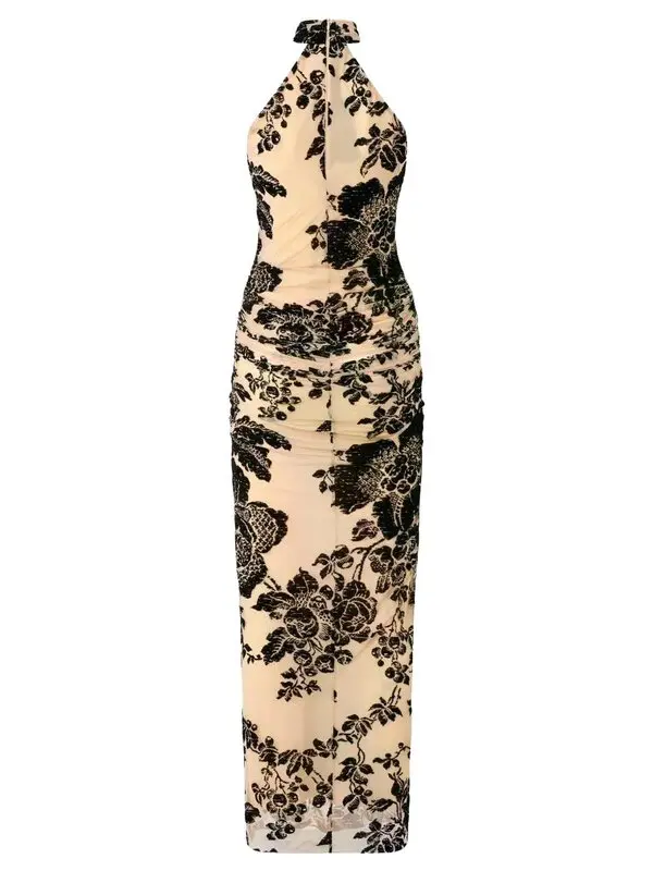 Pinko Floral-print Halter-neck Midi Dress - Nz8 Nudo/nero