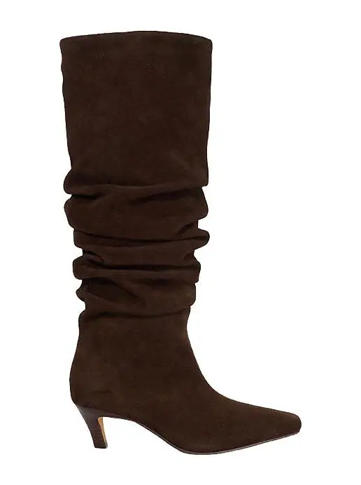 DUNE Slouchy Heeled Mid Boots - Brown Suede