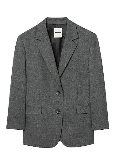 Sandro Single-breasted Woven Blazer With Side Pockets - Light Grey