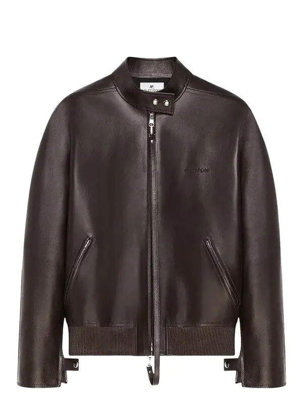 COURREGES Embroidered Leather Bomber Jacket - Brown