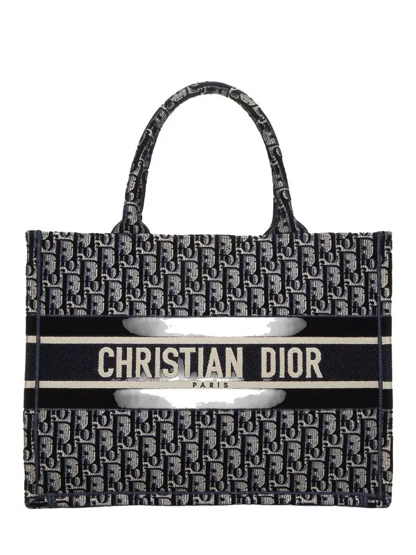 Dior Oblique Embroidered Book Tote - Navy