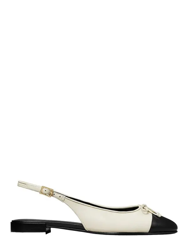 Tory Burch Leather Slingback Ballerina Flats - Light Cream / Perfect Black